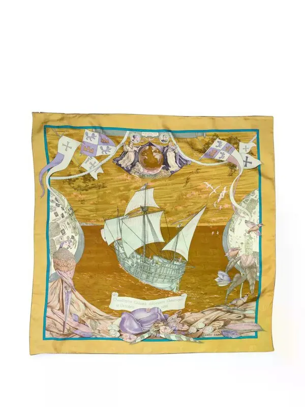 Hermès Boat-motif Silk Scarf - Yellow
