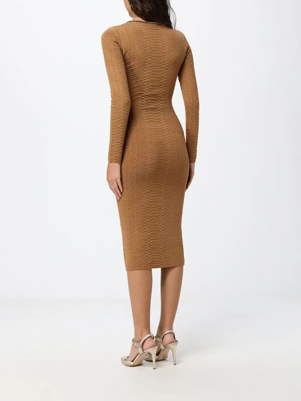 Elisabetta Franchi Slim Fit Jersey Midi Sheath Dress With Long Sleeves