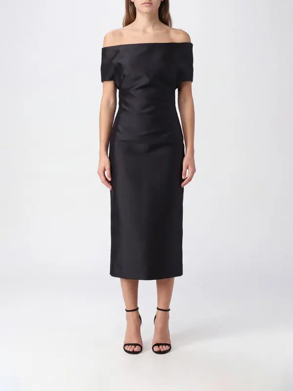 JIL SANDER Off-the-shoulder Wool And Silk Blend Midi Sheath Dress