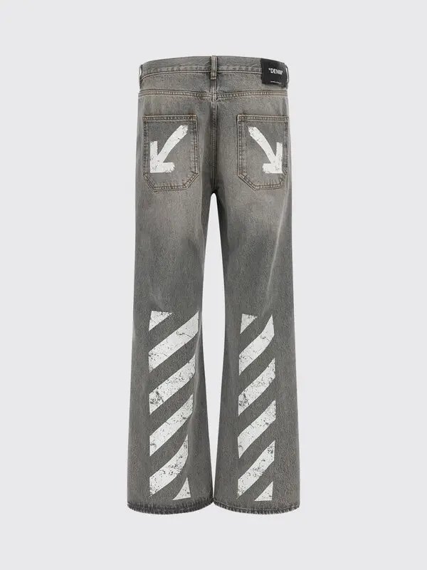 Off-White Striped Wide Leg Denim Jeans With Diagonals Logo
