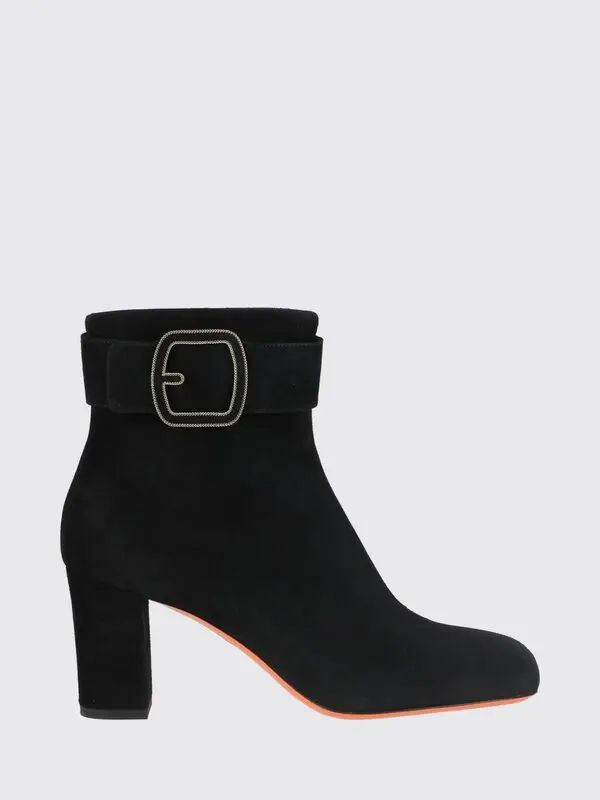 Santoni Ankle Boots In Suede Leather With A Rounded Toe And Block Heel - Black