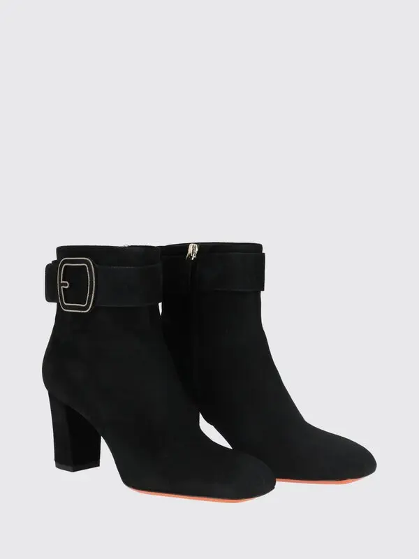 Santoni Ankle Boots In Suede Leather With A Rounded Toe And Block Heel