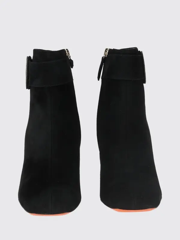 Santoni Ankle Boots In Suede Leather With A Rounded Toe And Block Heel