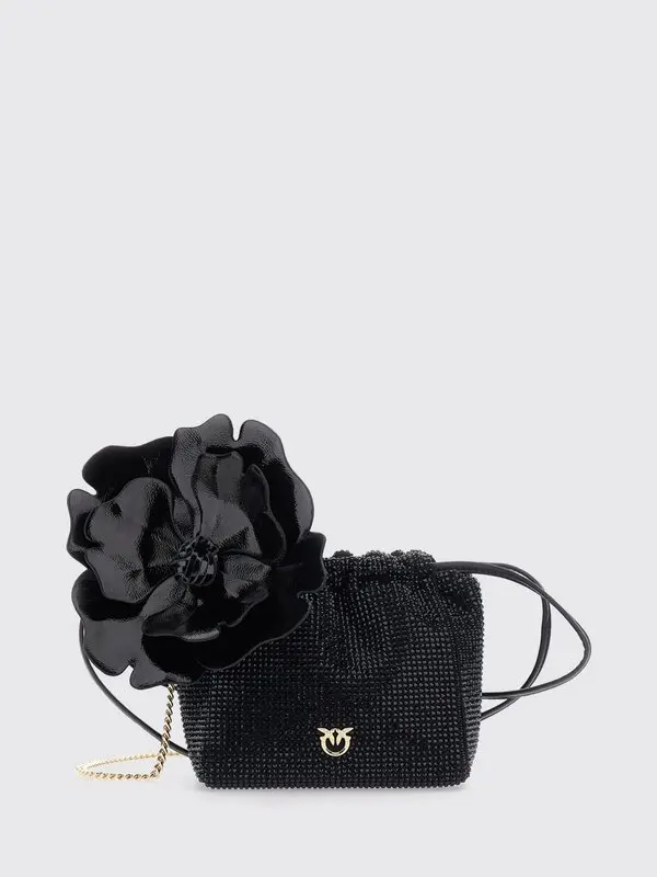 Pinko Naplak Mini Bucket Bag With Crystals And Love Birds Logo - Black