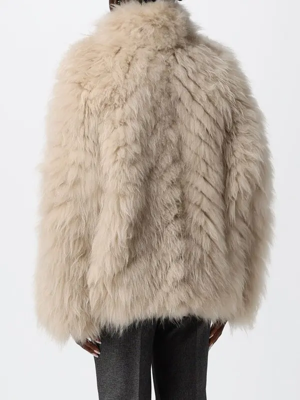 Simonette Ravizza Falk V-neck Short Jacket In Goat Fur - Biscuit