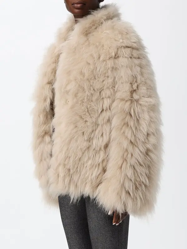 Simonette Ravizza Falk V-neck Short Jacket In Goat Fur - Biscuit