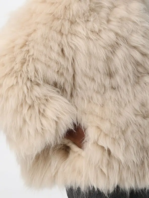 Simonette Ravizza Falk V-neck Short Jacket In Goat Fur - Biscuit