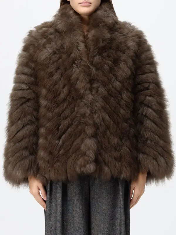 Simonette Ravizza Falk V-neck Short Jacket In Goat Fur - Brown
