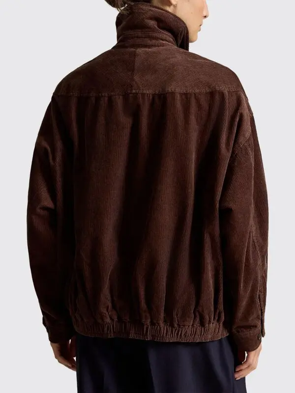 Polo Ralph Lauren Velvet Bomber Jacket With High Neck And Pony Logo Embroidery - Brown