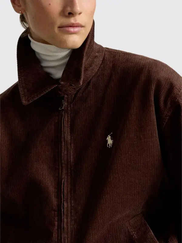 Polo Ralph Lauren Velvet Bomber Jacket With High Neck And Pony Logo Embroidery - Brown