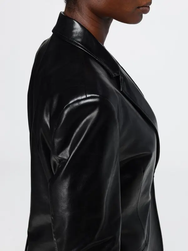 MSGM Single-breasted Faux Leather Blazer With Peak Lapels