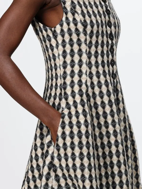MSGM Sleeveless Check Pattern Virgin Wool Knit Mini Dress - Grey