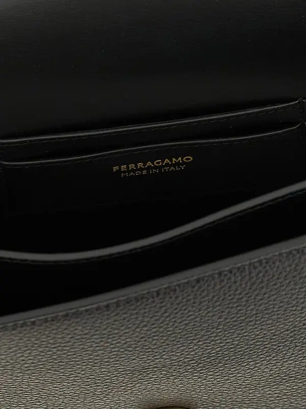 FERRAGAMO Double Gancini Mini Crossbody Bag In Grained Calfskin