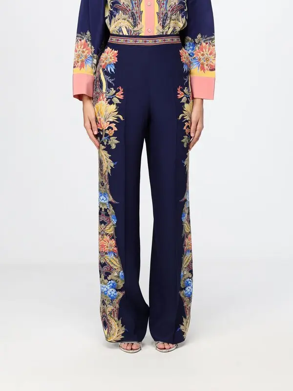 Etro High-waisted Palazzo Trousers In Silk With Paisley Print