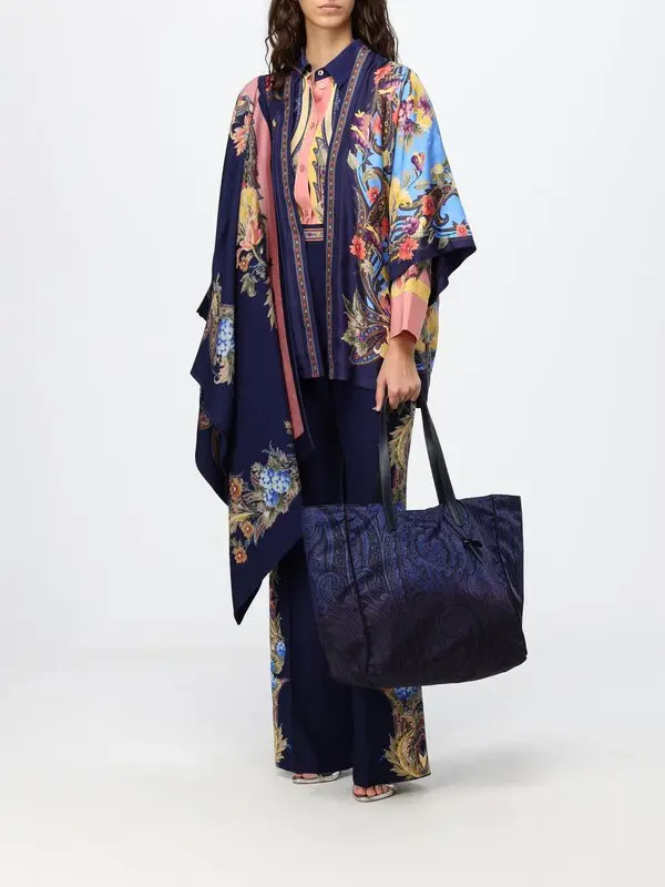 Etro High-waisted Palazzo Trousers In Silk With Paisley Print
