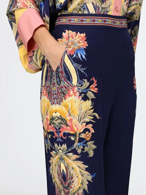 Etro High-waisted Palazzo Trousers In Silk With Paisley Print