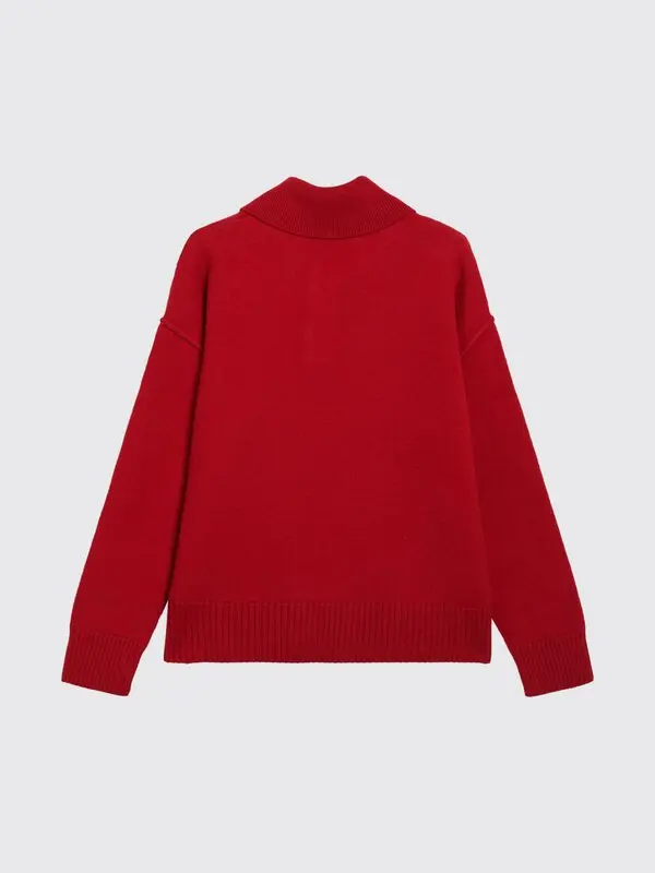 AMI Paris Long-sleeved Wool Knit Polo Shirt With Contrasting Logo - Red