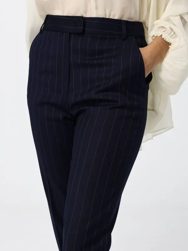 HANITA Pinstriped Cropped Straight Trousers In Viscose Blend With A Mid-rise Waist