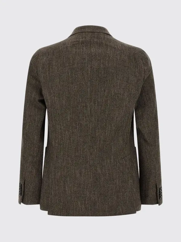 Tagliatore Double-breasted Blazer In Wool And Linen Blend With A Chevron Pattern