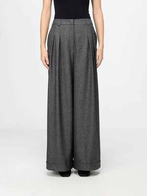 HANITA Pinstriped Palazzo Trousers In Cotton Flannel With A Mid-rise Waist And Pleats