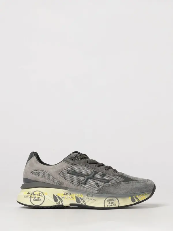 Premiata Moerun Leather And Mesh Sneakers With Side Logo - Grey