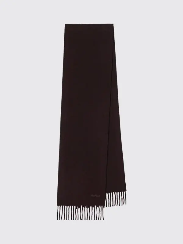 Max Mara Pure Wool Scarf With Fringes And Contrast Logo - Camel