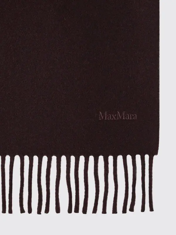 Max Mara Pure Wool Scarf With Fringes And Contrast Logo - Camel