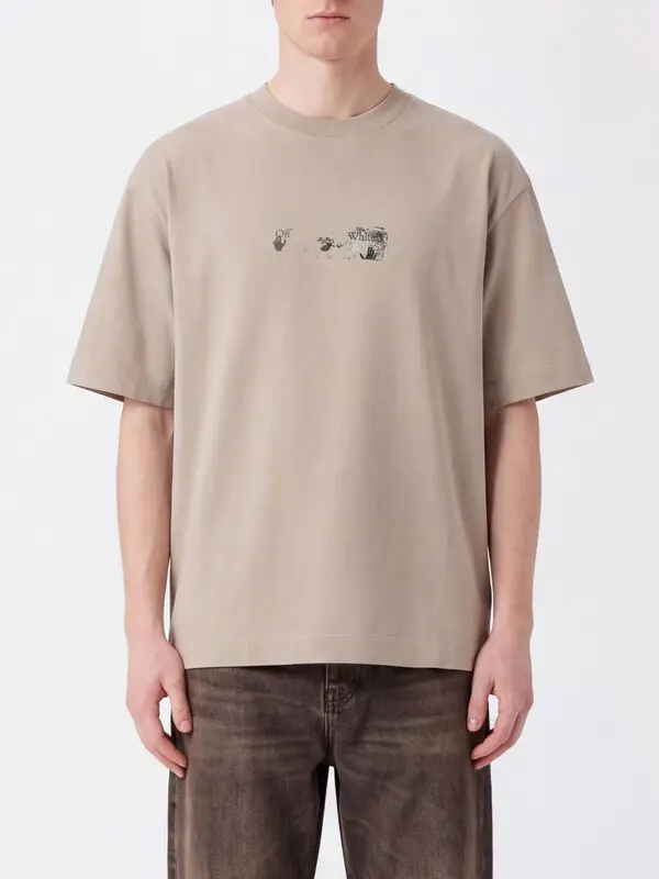Off-White Cotton T-shirt With Graphic Arrow Logo Print On The Back - Multicolor