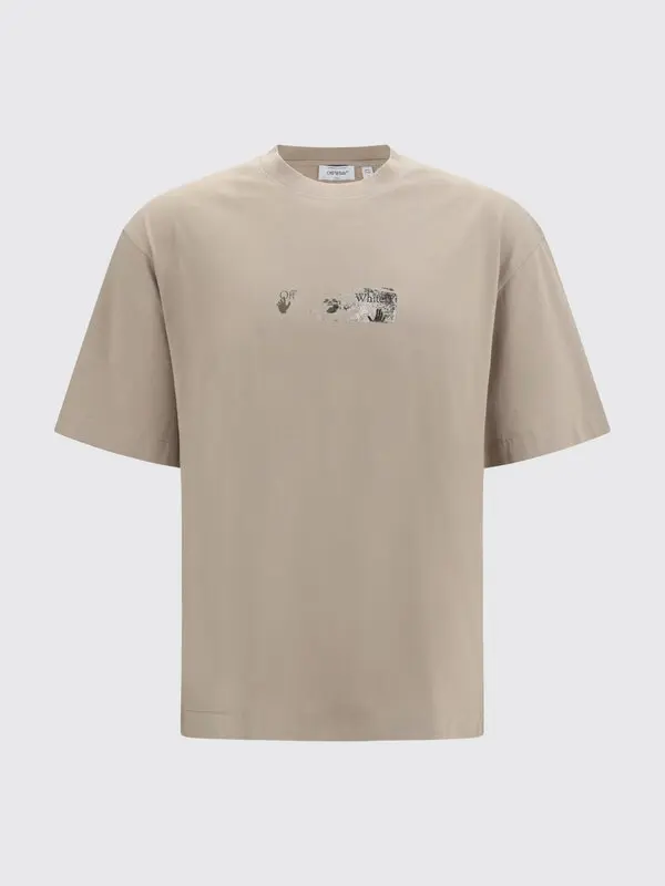 Off-White Cotton T-shirt With Graphic Arrow Logo Print On The Back - Multicolor
