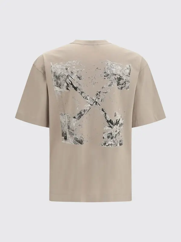 Off-White Cotton T-shirt With Graphic Arrow Logo Print On The Back - Multicolor