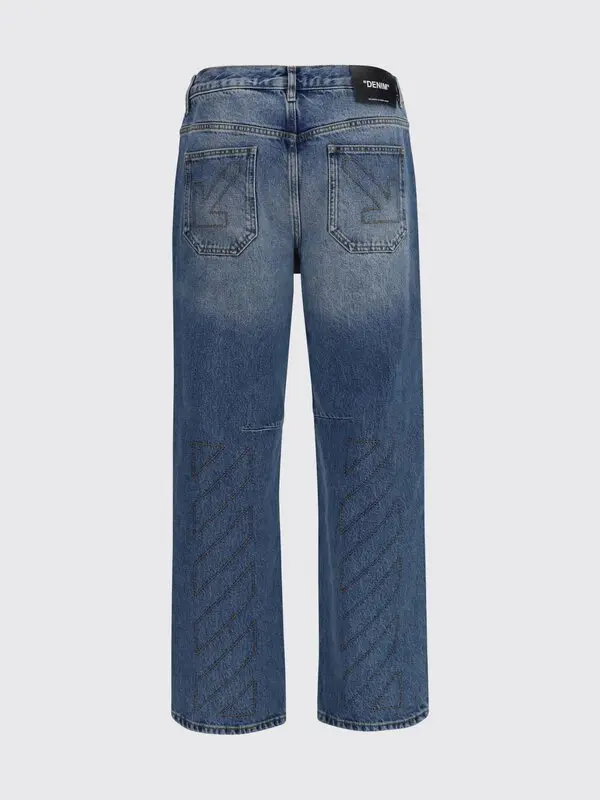 Off-White Mid-rise Wide Leg Jeans In Denim With Diagonals Print