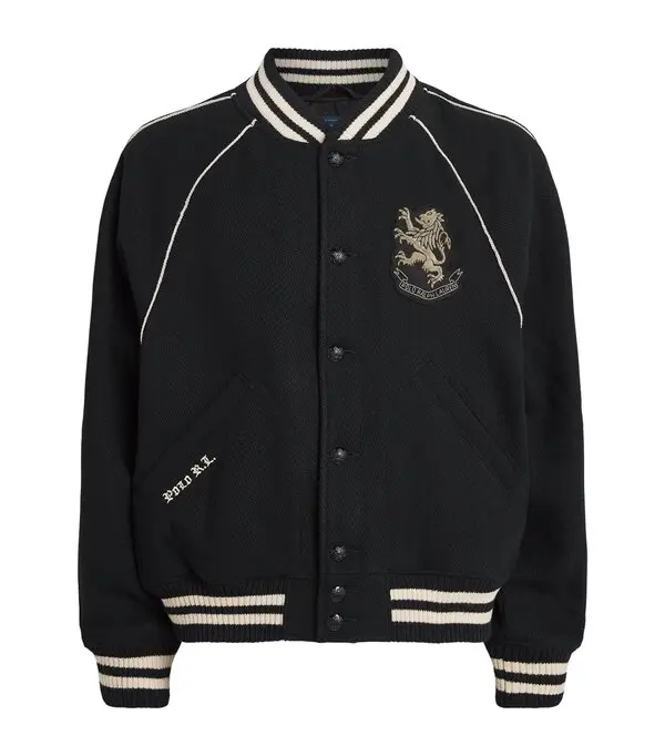 Polo Ralph Lauren Wool-blend Bullion-patch Bomber Jacket - Black