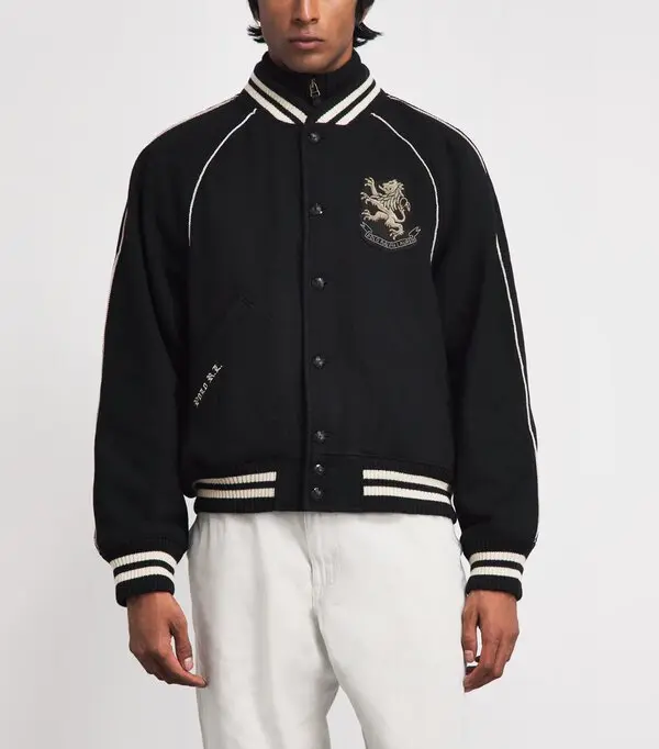 Polo Ralph Lauren Wool-blend Bullion-patch Bomber Jacket - Black