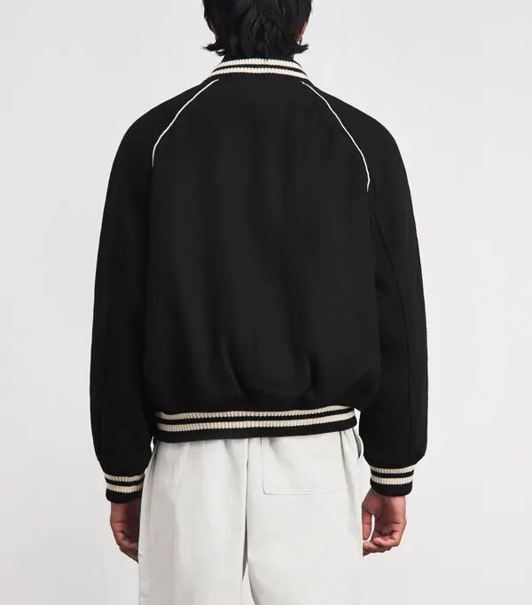 Polo Ralph Lauren Wool-blend Bullion-patch Bomber Jacket - Black