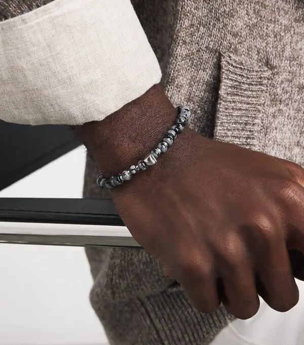 Tateossian Sterling Silver And Snowflake Obsidian Bracelet