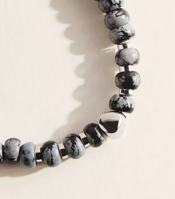 Tateossian Sterling Silver And Snowflake Obsidian Bracelet