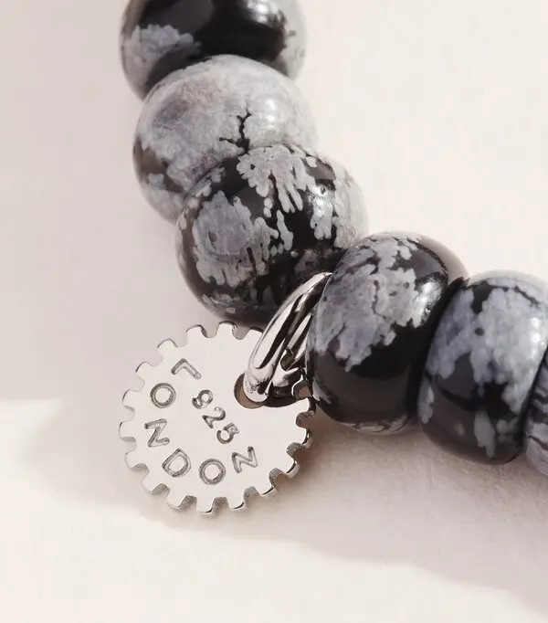 Tateossian Sterling Silver And Snowflake Obsidian Bracelet