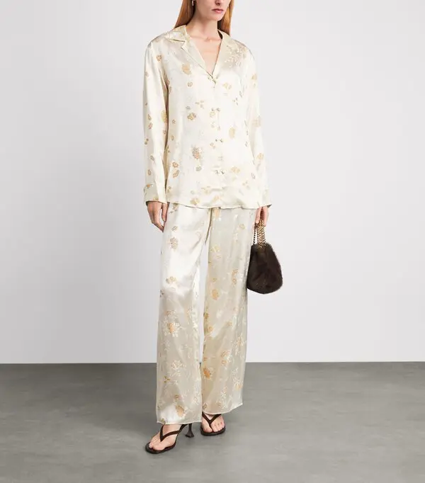 DÔEN Floral Jacquard Lavona Wide-leg Trousers