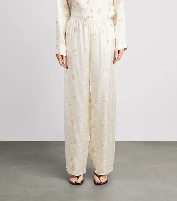 DÔEN Floral Jacquard Lavona Wide-leg Trousers