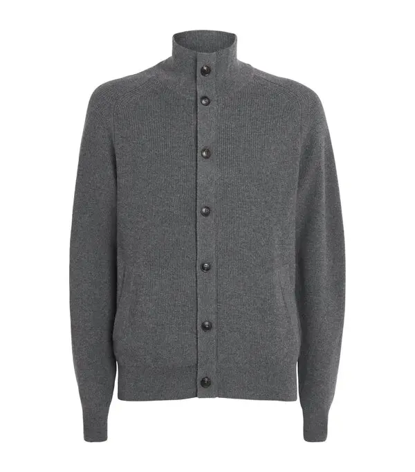 Pal Zileri Wool-silk-cashmere High-neck Cardigan - Grey