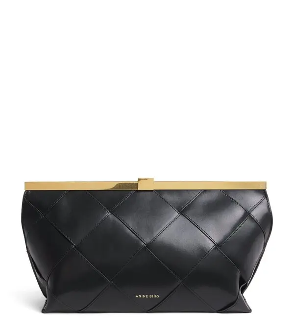 ANINE BING Leather Braided Anine Clutch Bag - Black