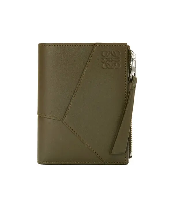 Loewe Puzzle Slim Compact Wallet In Classic Calfskin - Deep Khaki