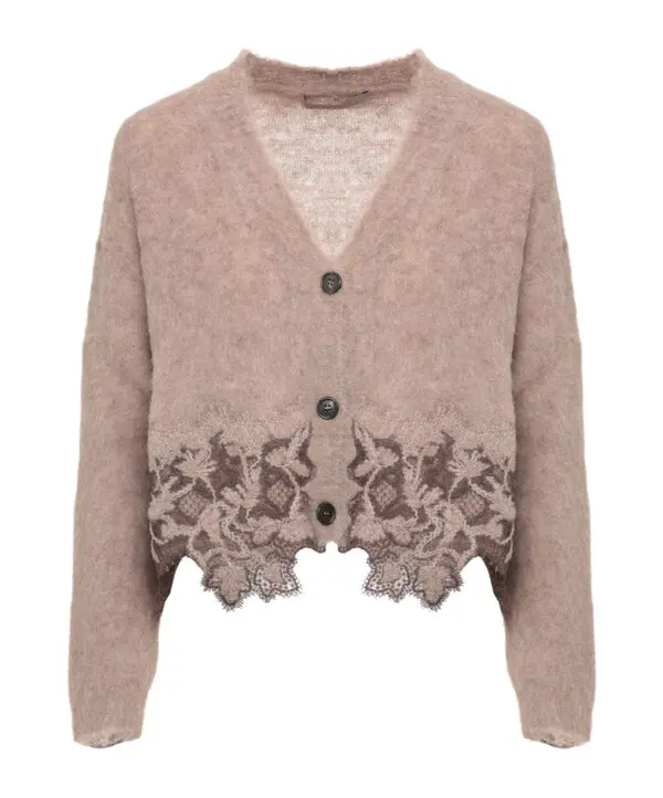 D.exterior Lace Trim Cropped Cardigan