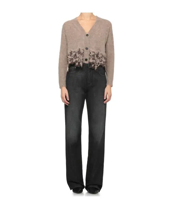 D.exterior Lace Trim Cropped Cardigan