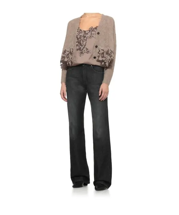 D.exterior Lace Trim Cropped Cardigan