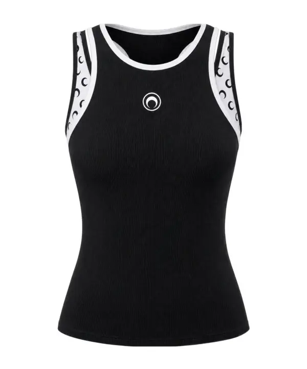 MARINE SERRE Layered Jersey Tank Top - Black