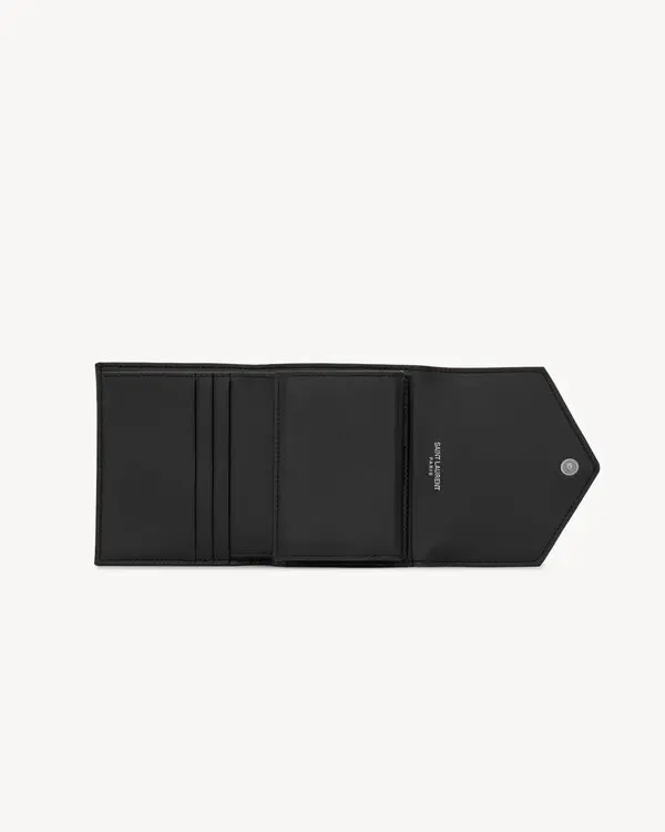 Saint Laurent Cassandre Matelasse Multi-folded Wallet In Grain De Poudre Leather