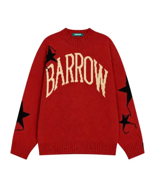 BARROW Star Intarsia Crewneck Knit Sweater - Red