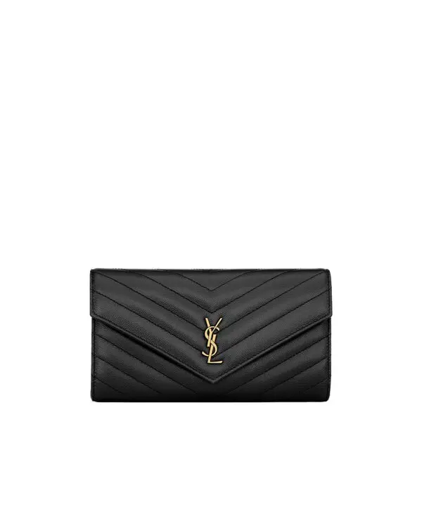 Saint Laurent Cassandre Matelassé Large Flap Wallet In Grain De Poudre Leather - Black