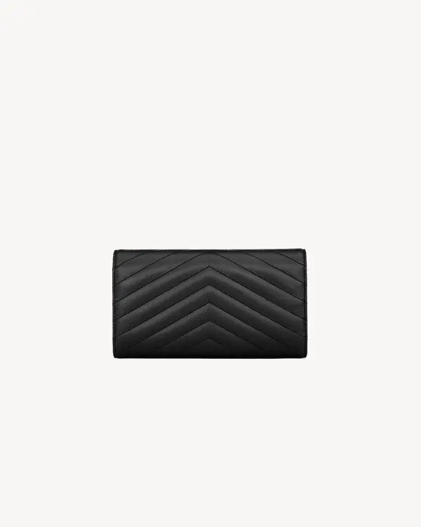 Saint Laurent Cassandre Matelassé Large Flap Wallet In Grain De Poudre Leather